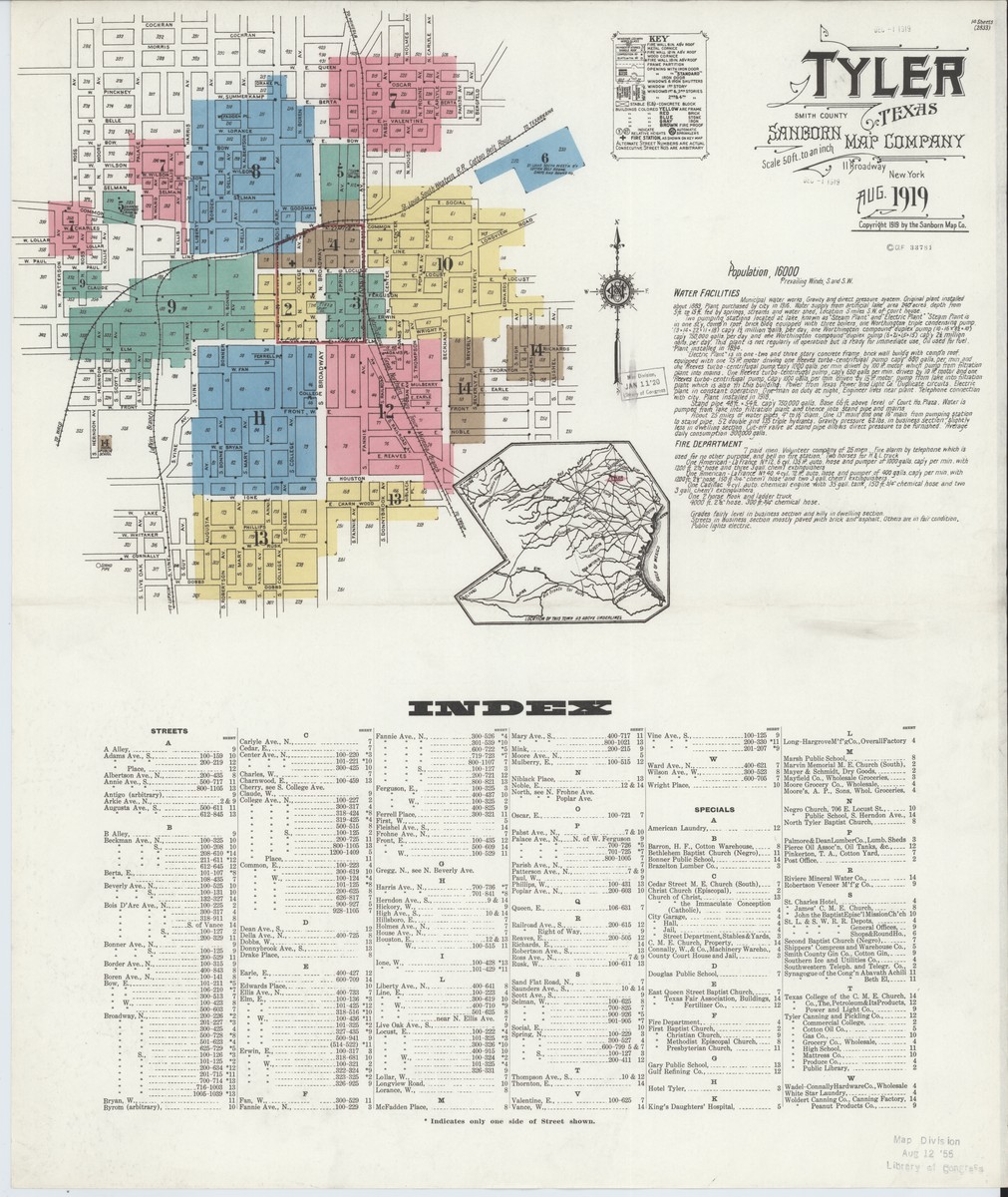 Tyler, Texas (1919) — Sanborn Fire Insurance Map | Sanborn Fire Maps ...